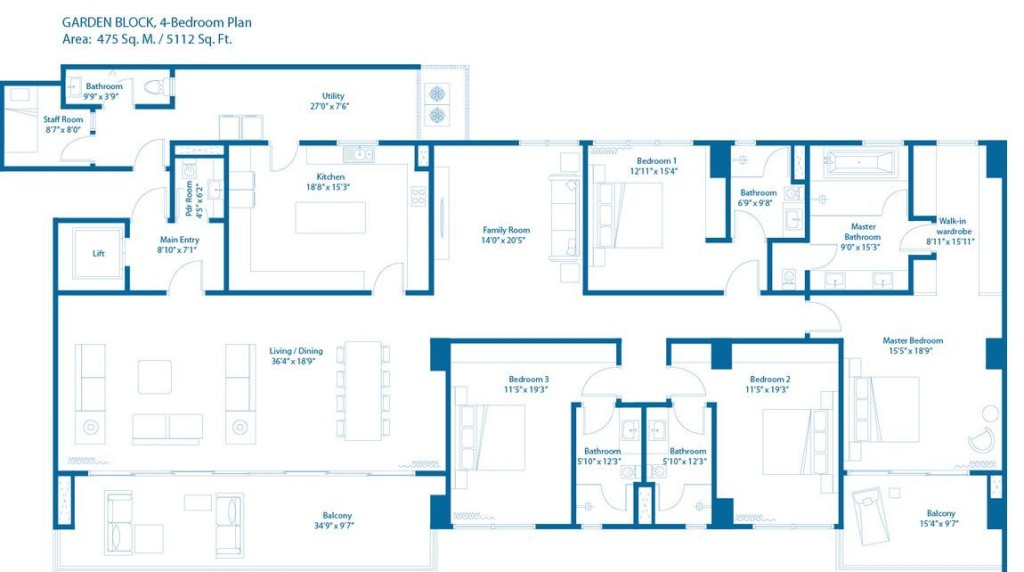 Garden 4 Bedroom Embassy Lake Terraces Floor Plan - Embassy Springs